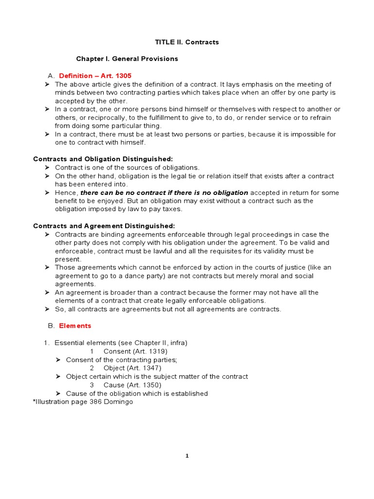 Definition - Art. 1305: TITLE II. Contracts Chapter I. General Provisions | Download Free PDF ...
