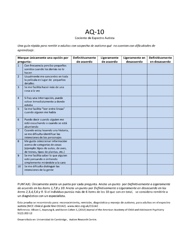 AQ-10 Cociente Espect. Autista | PDF
