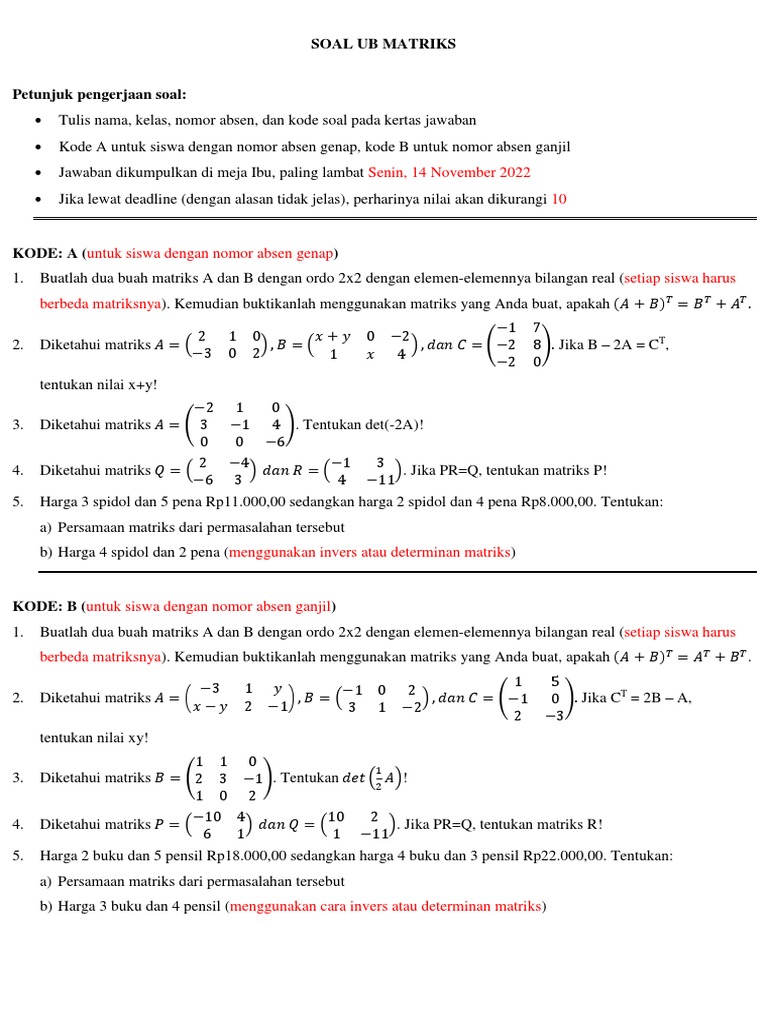 Soal Ub Matriks | PDF