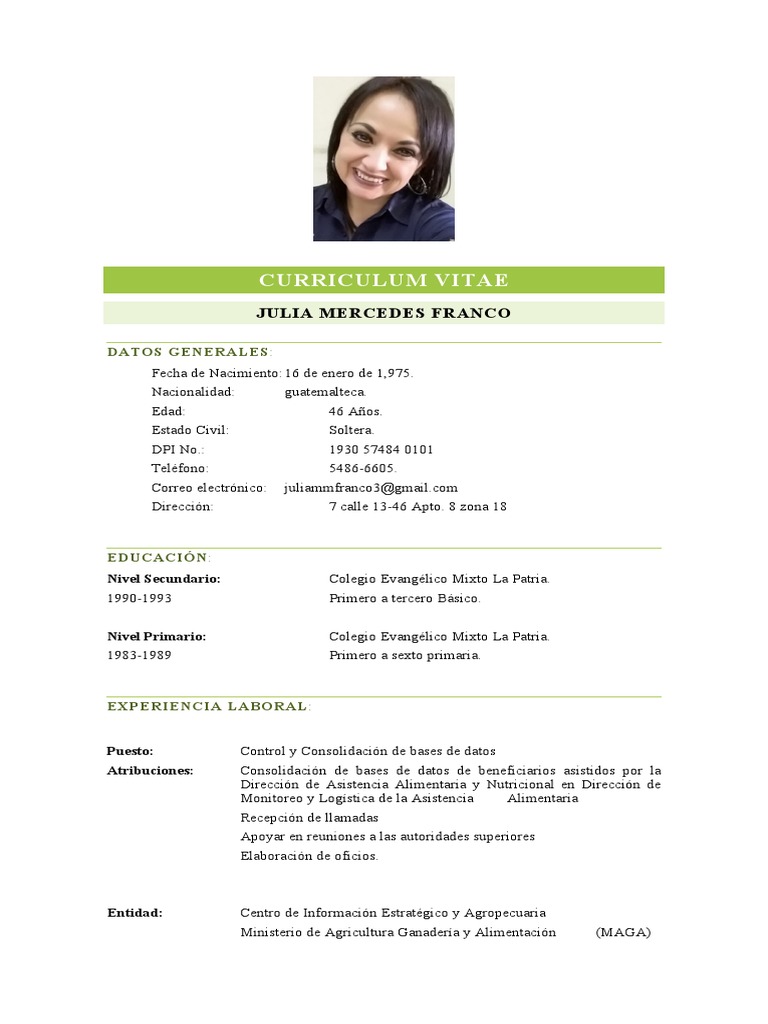 Curriculum Vitae: Julia Mercedes Franco | PDF