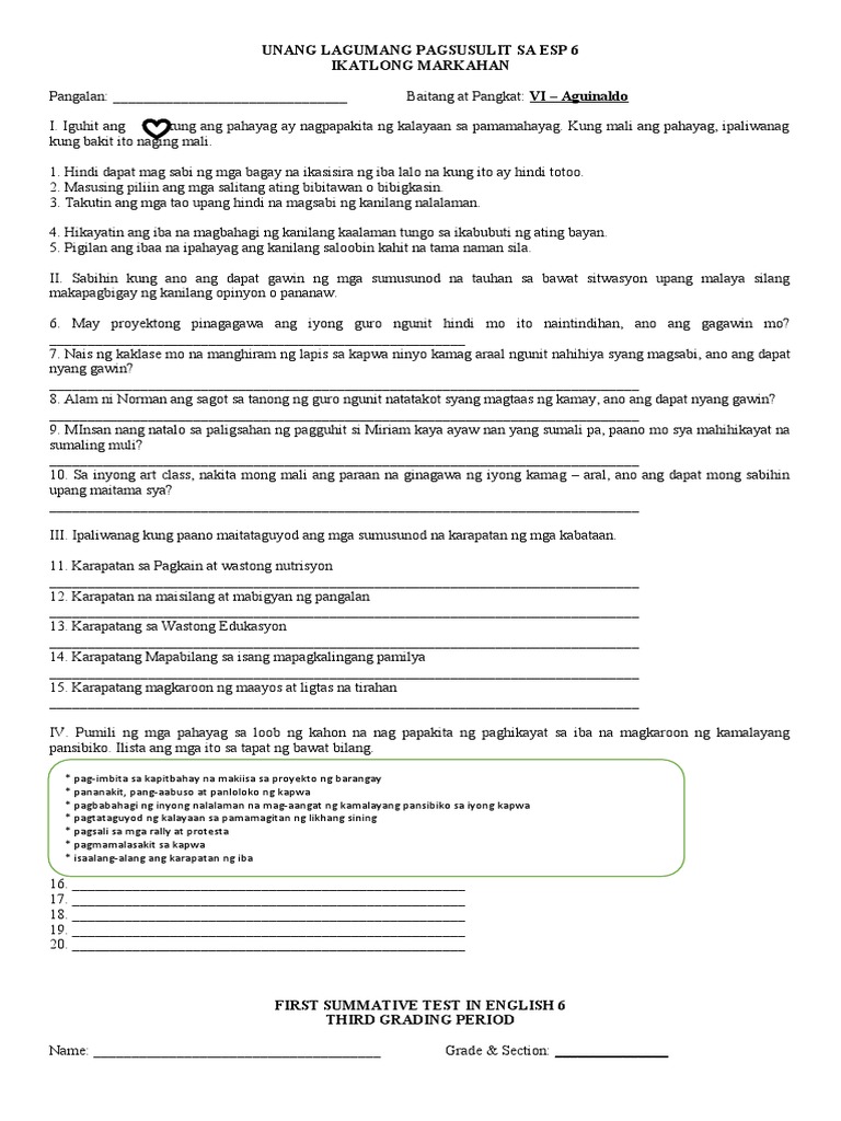 1st Summative Test - q3 | PDF