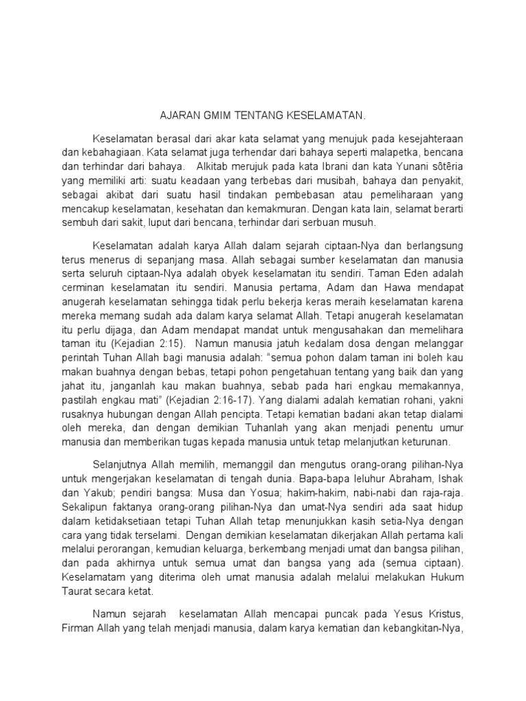 Ajaran Gmim Tentang Keselamatan File Atg | PDF