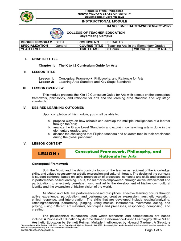 21-2 Module 1 - Eed Arts | PDF | Learning | Curriculum