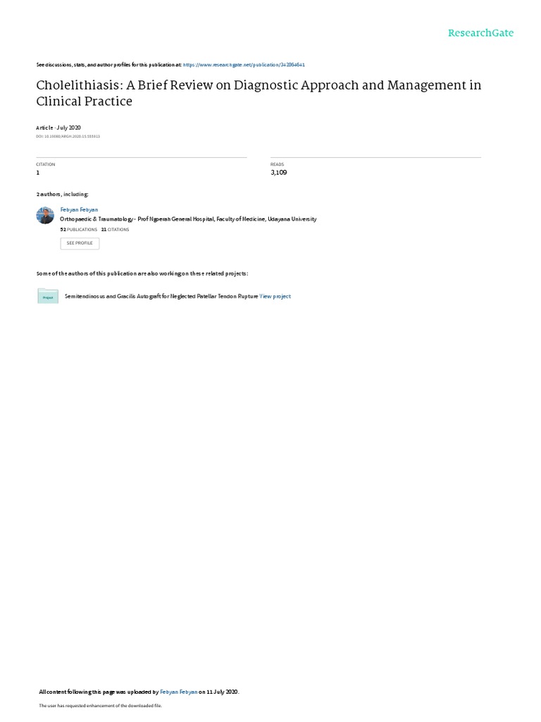 Cholelithiasis: A Brief Review On Diagnostic Approach and Management in Clinical Practice | PDF ...