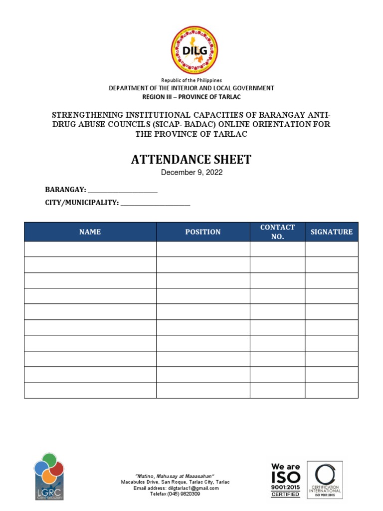 ATTENDANCE-SHEETS-for-SICAP-BADAC | PDF