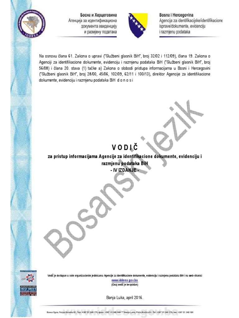Vodič: Za Pristup Informacijama Agencije Za Identifikacione Dokumente ...