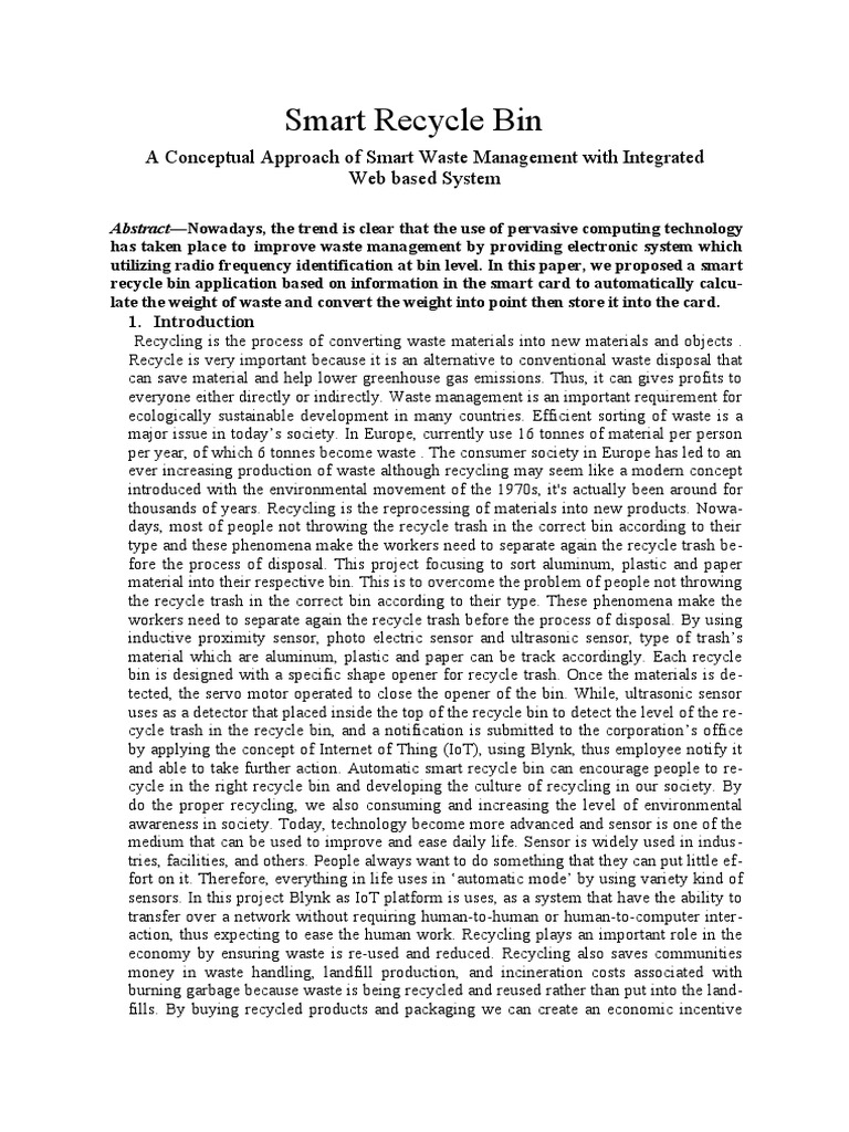 Smart Recycle Bin | PDF | Recycling | Waste Management