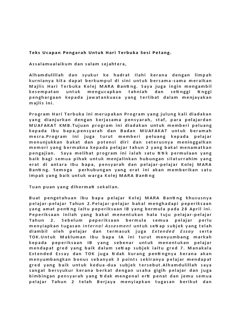Teks Ucapan Open Day | PDF