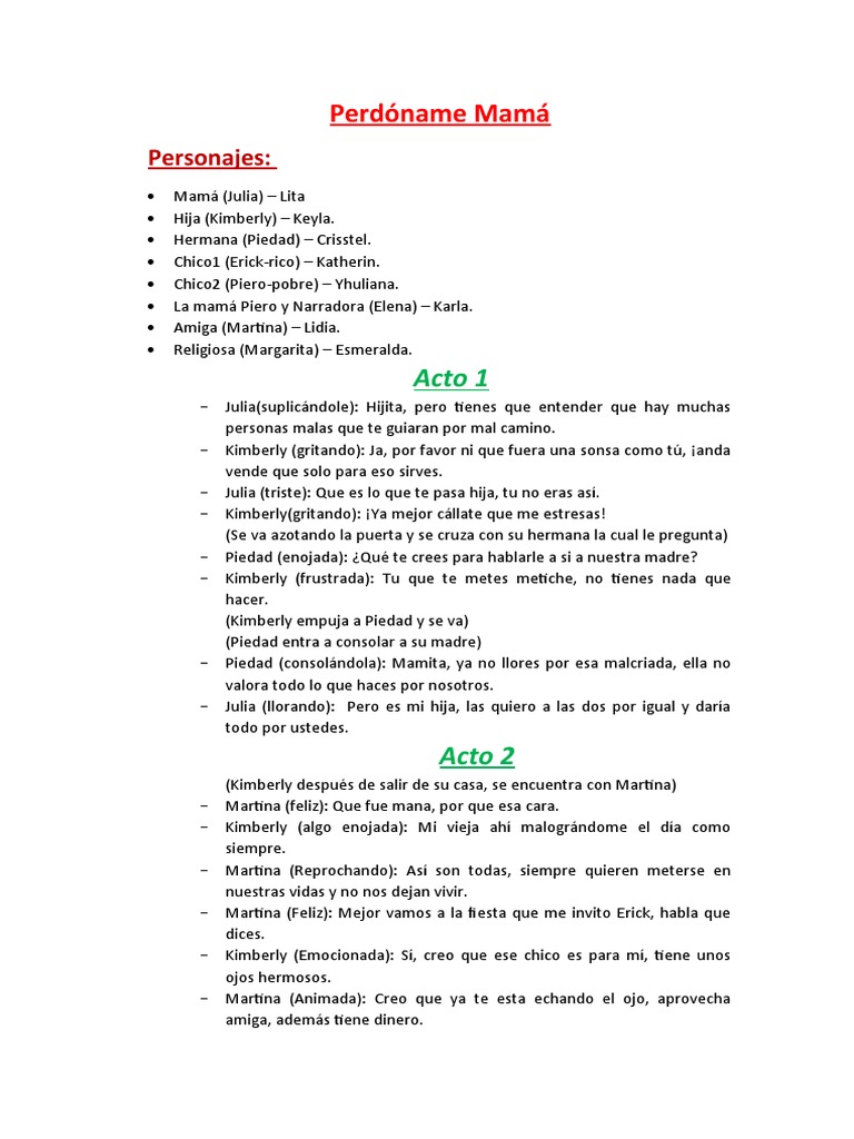Perdóname Mamá: Personajes | PDF