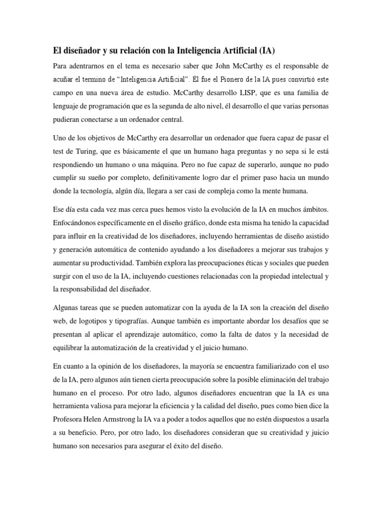 El Diseñador y Su Relación Con La Inteligencia Artificial | PDF | Inteligencia artificial ...