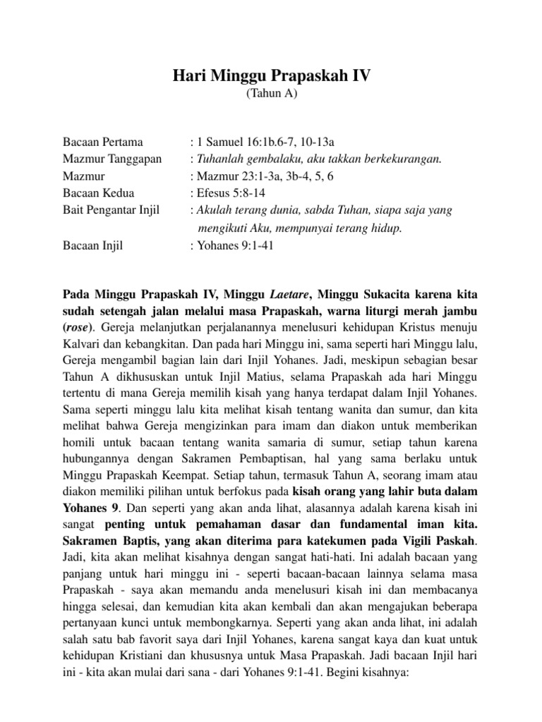 Bacaan Minggu Prapaskah IV: Laetare | PDF