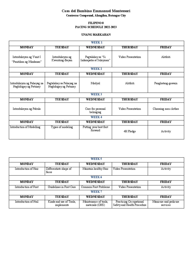 Pacing Schedule Sa Filipino 7 Sy 2022-2023 | Download Free PDF | Health ...