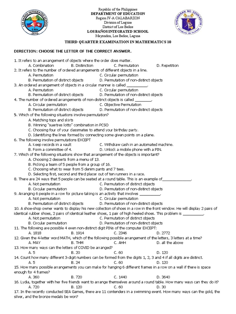 Math 10 Quarter 3 | PDF | Odds | Permutation