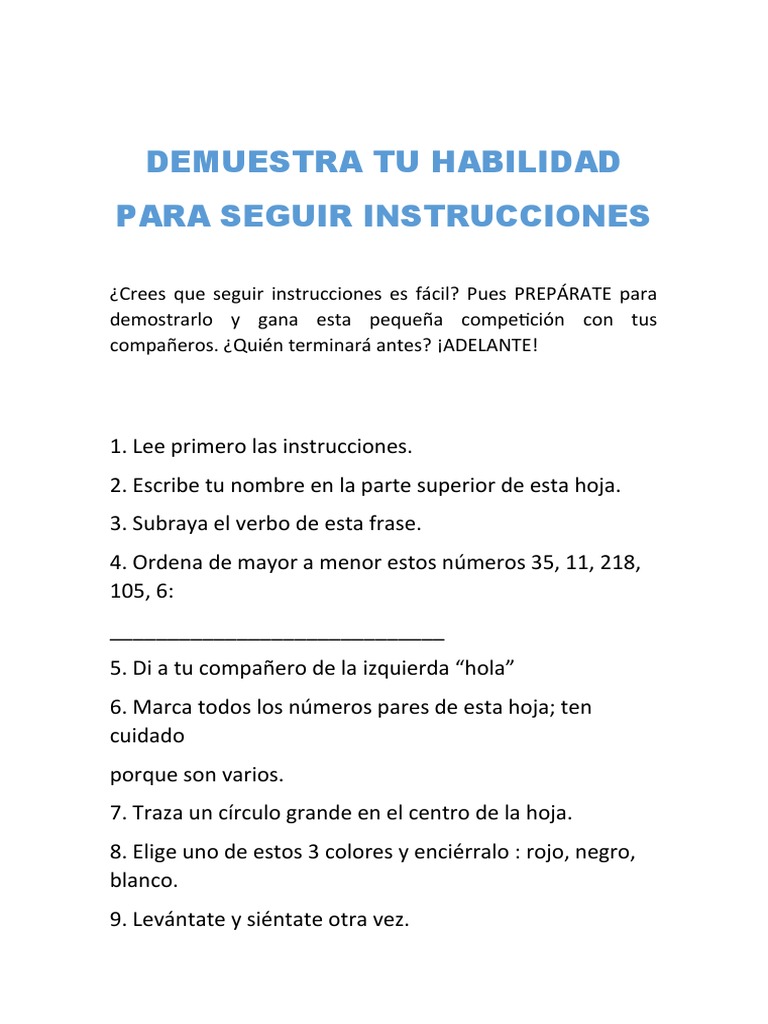 Ejercicio para Seguir Instrucciones | PDF