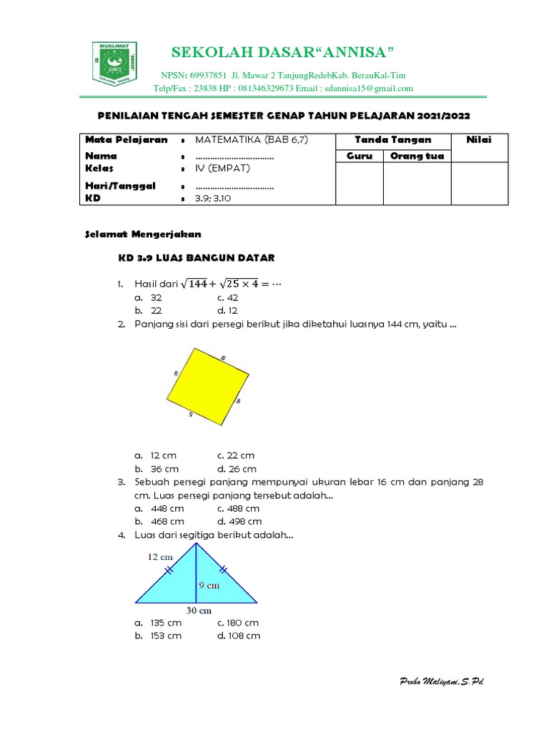 Soal Matematika Kelas 4 Semester 2 | PDF | Metode & Bahan Ajar