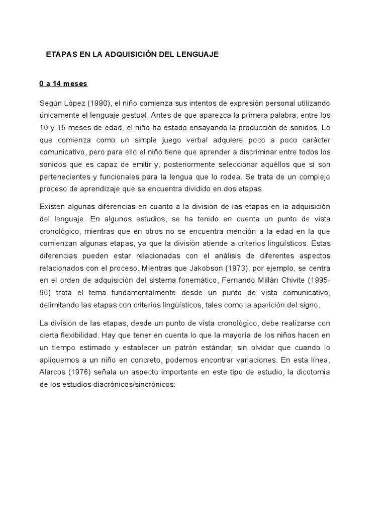 Etapas en La Adquisición Del Lenguaje | PDF | Aquisición de idioma ...