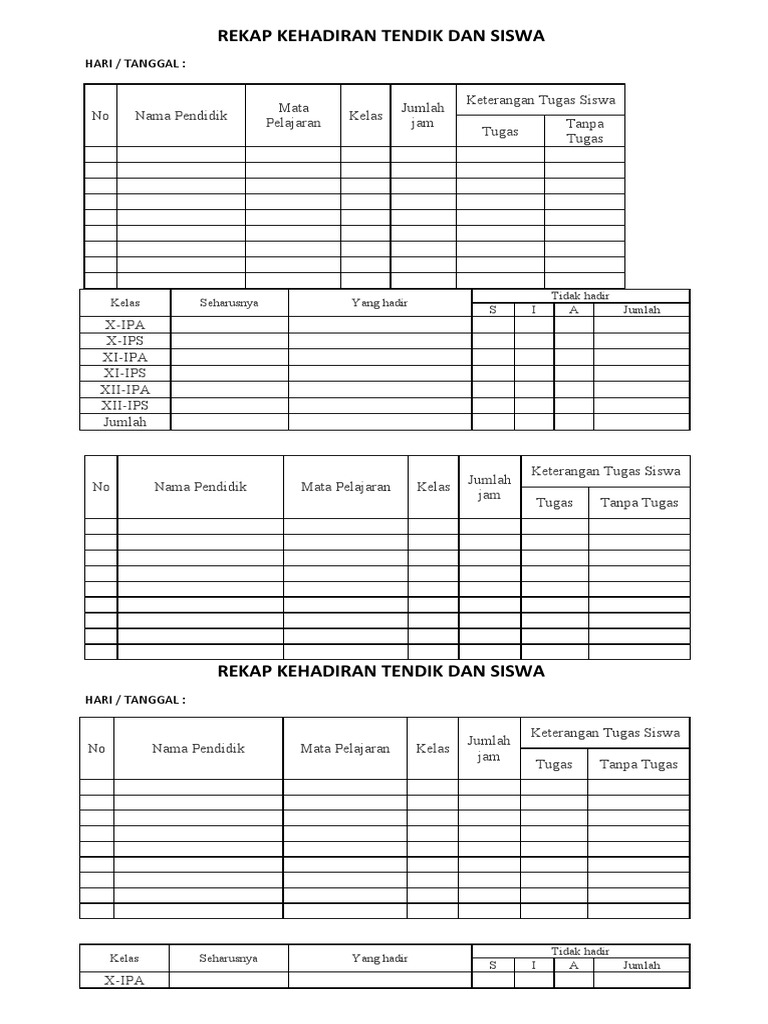 Rekap Kehadiran Sekolah | PDF