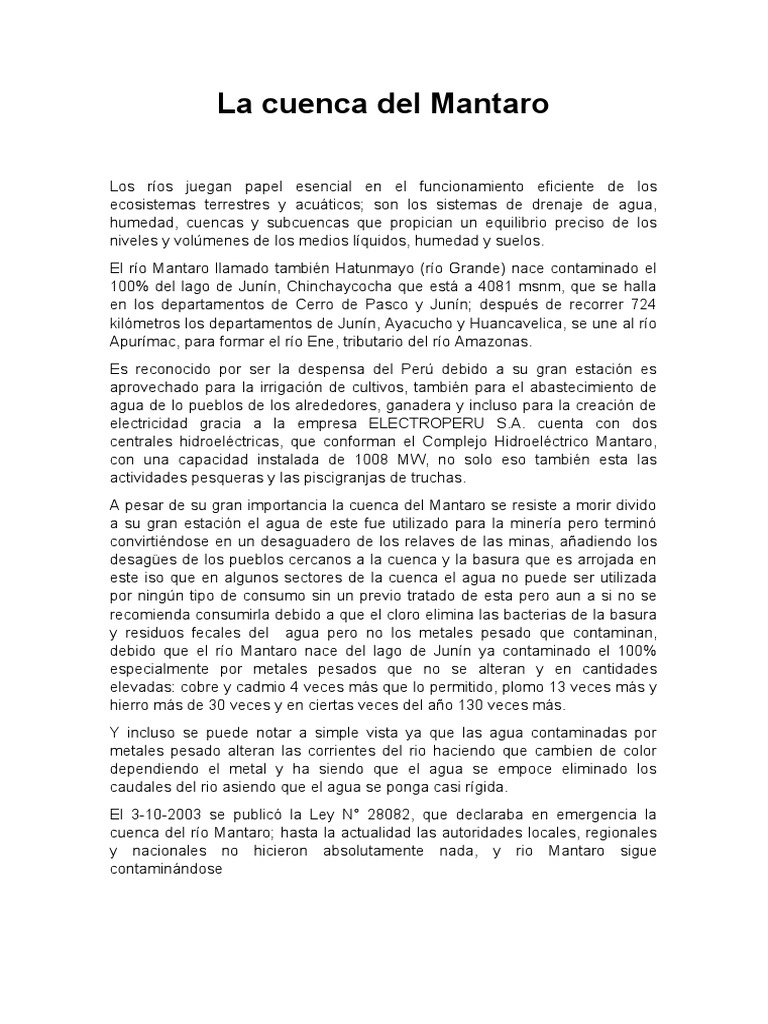 La Cuenca Del Mantaro | PDF | Agua | Río