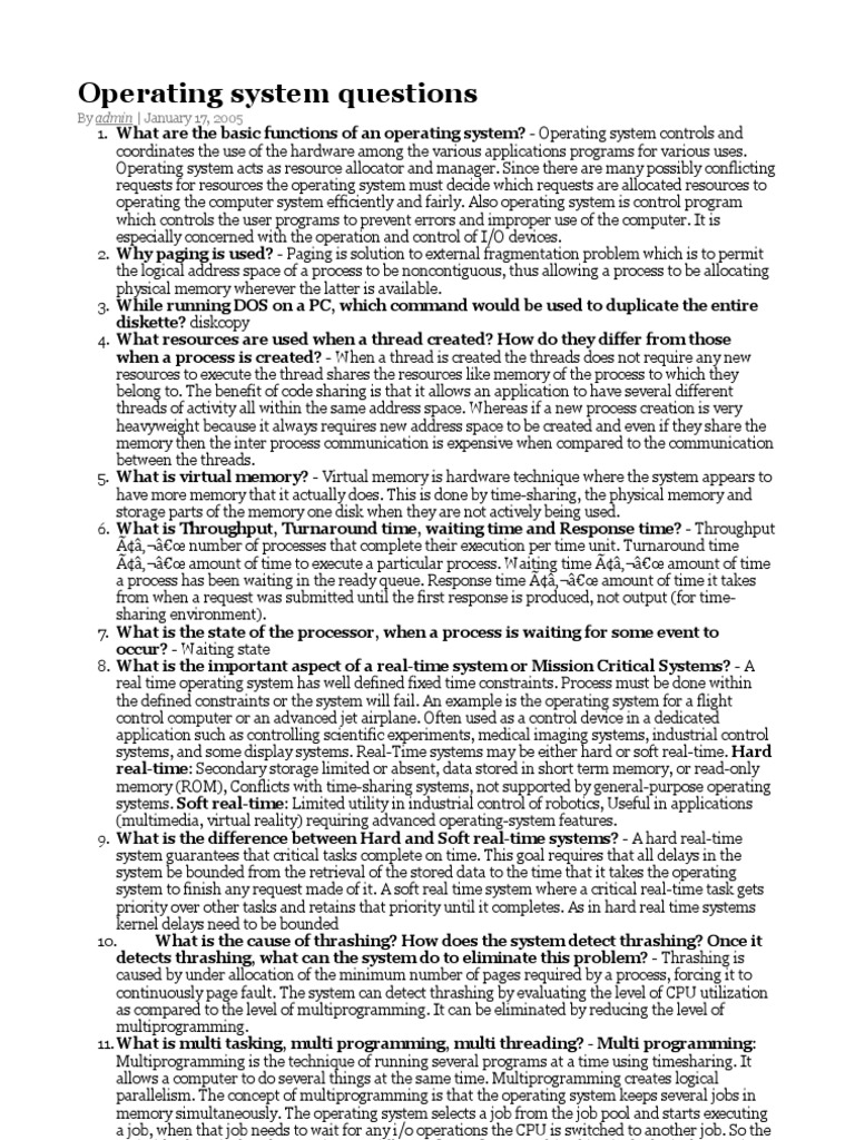 Operating System Questions: by Admin - January 17, 2005 | PDF ...