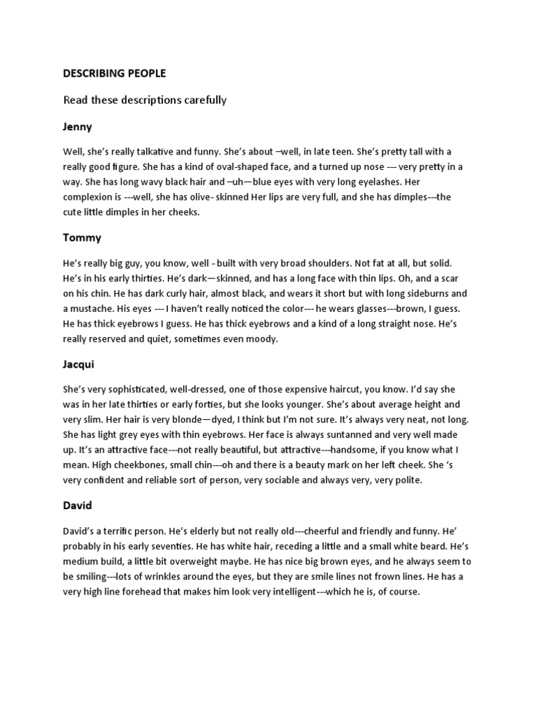 Physical Descriptions and Personality Traits of Four Individuals | PDF ...