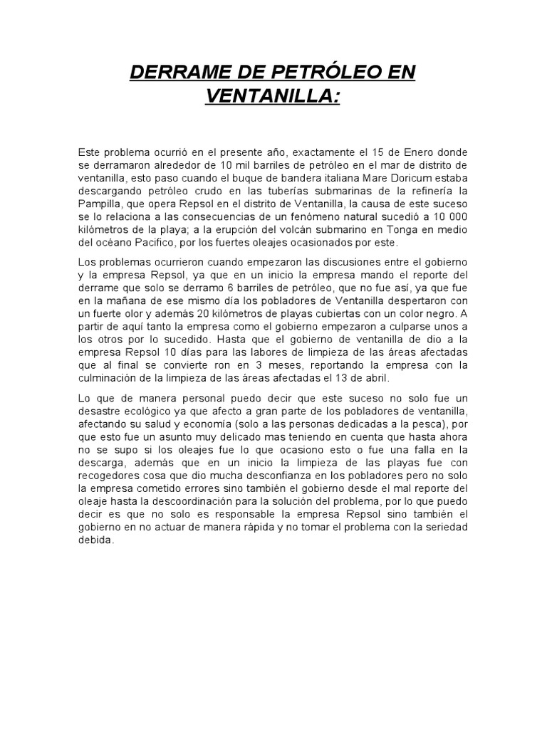 Derrame de Petróleo en Ventanilla | PDF