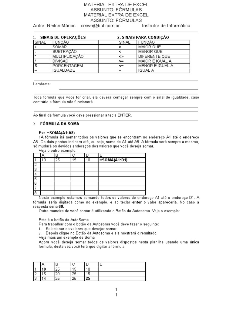 Lista de Exercicios Excel | PDF | Tabela (banco de dados) | Cálculo