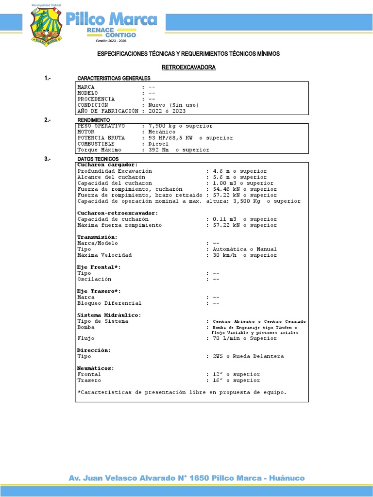 Ficha Técnica Mínima Retroexcavadora | PDF | Eje | Carros deportivos