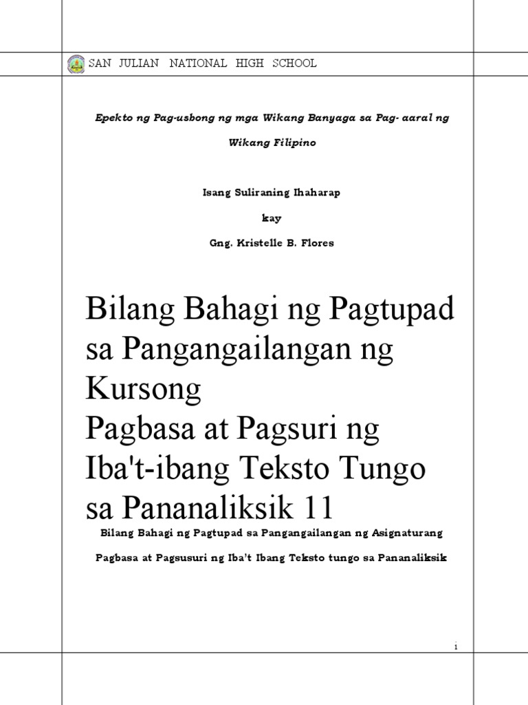 Epekto NG Pag Usbong NG Mga Wikang Banyaga Sa Pag Aaral NG Wikang ... Epekto NG Pag Usbong NG Mga Wikang Banyaga Sa Pag Aaral NG Wikang ...