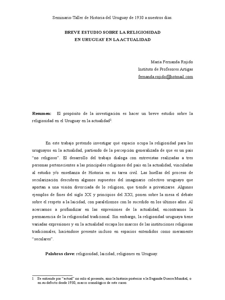 Religiosidad en Uruguay Actual | PDF | Secularidad | Iglesia Católica