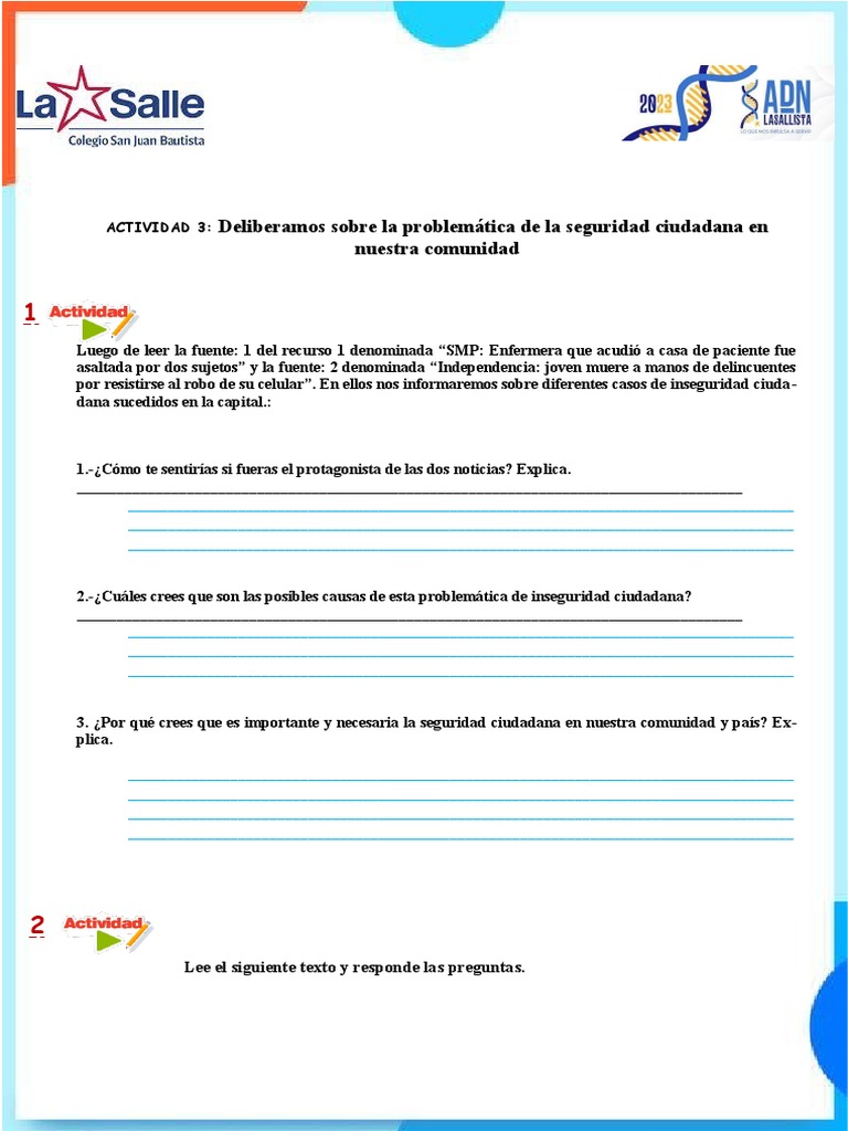 Actividad - Deliberamos Sobre La Problematica de La Seguridad Ciudadana en Nuestra Comunidad. | PDF
