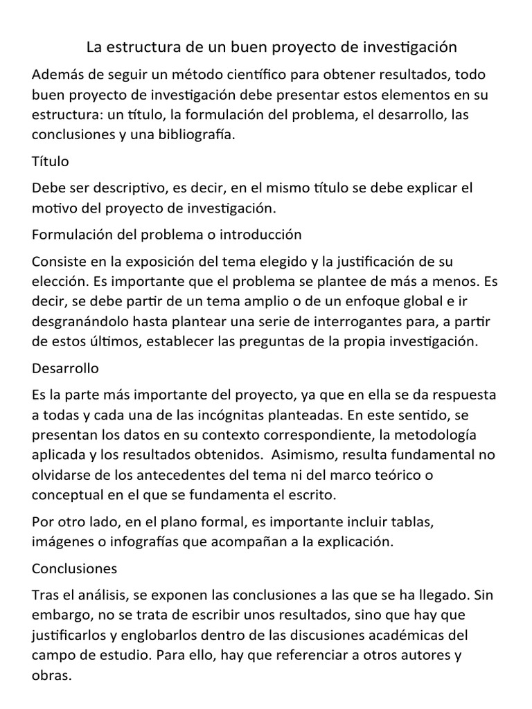 La Estructura de Un Buen Proyecto de Investigación | PDF | Cognición ...