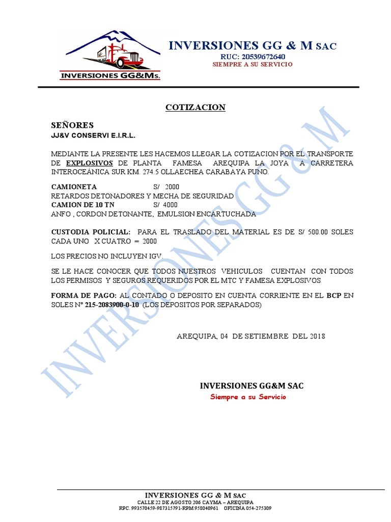 Cotizacion de Transporte | PDF