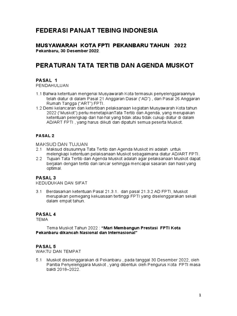 Tata Tertib Muskot FPTI 2022 | PDF