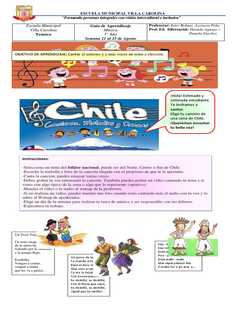 Guía de Aprendizaje: Música 5° Año | PDF | Canciones