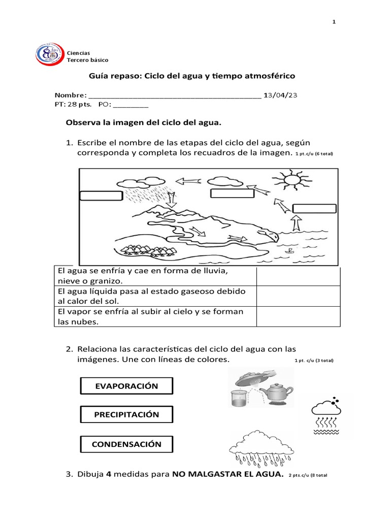 Hoja De Trabajo Con Cuestionario Sobre El Ciclo Del Agua