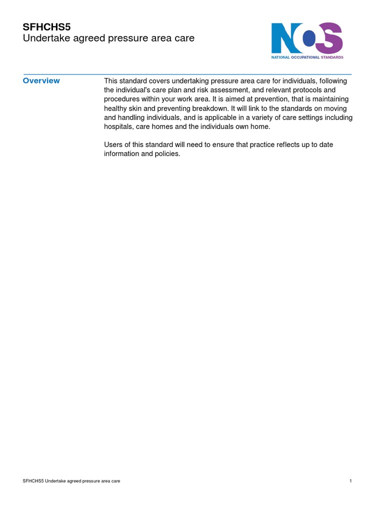 Undertake Agreed Pressure Area Care: Sfhchs5 | PDF