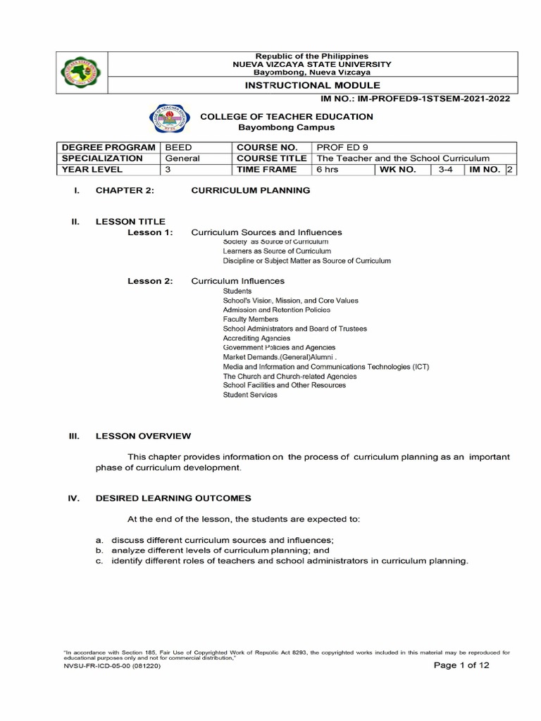 Ttsc Module 2 Chapter 2 Curriculum Planning Pdf