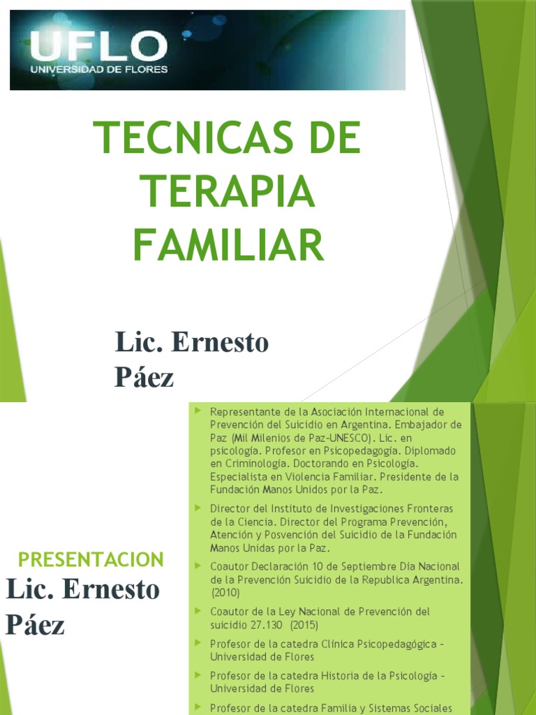 Tecnicas de Terapia Familiar: Lic. Ernesto Páez | PDF | Aprendizaje | Conceptos psicologicos