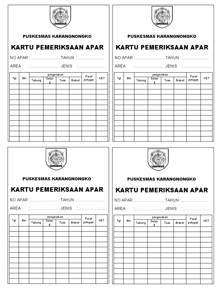 Kartu Pemeliharaan APAR | PDF