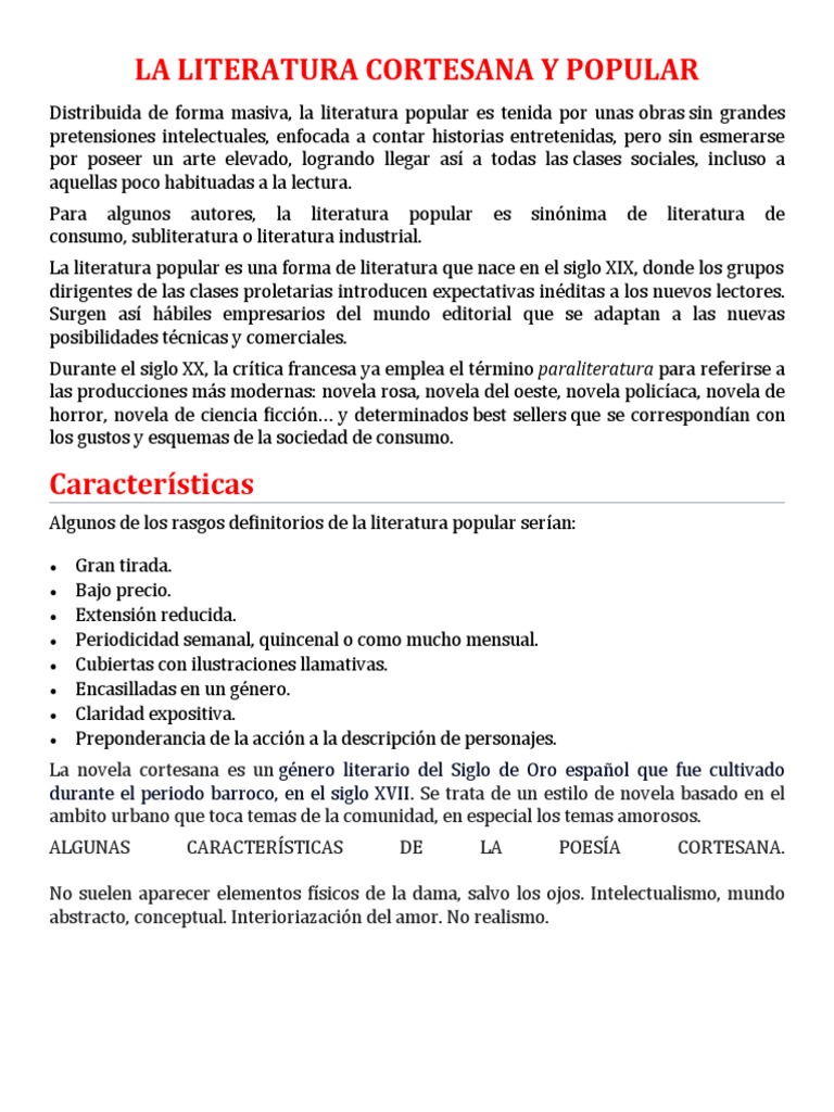 La Literatura Cortesana y Popular | PDF