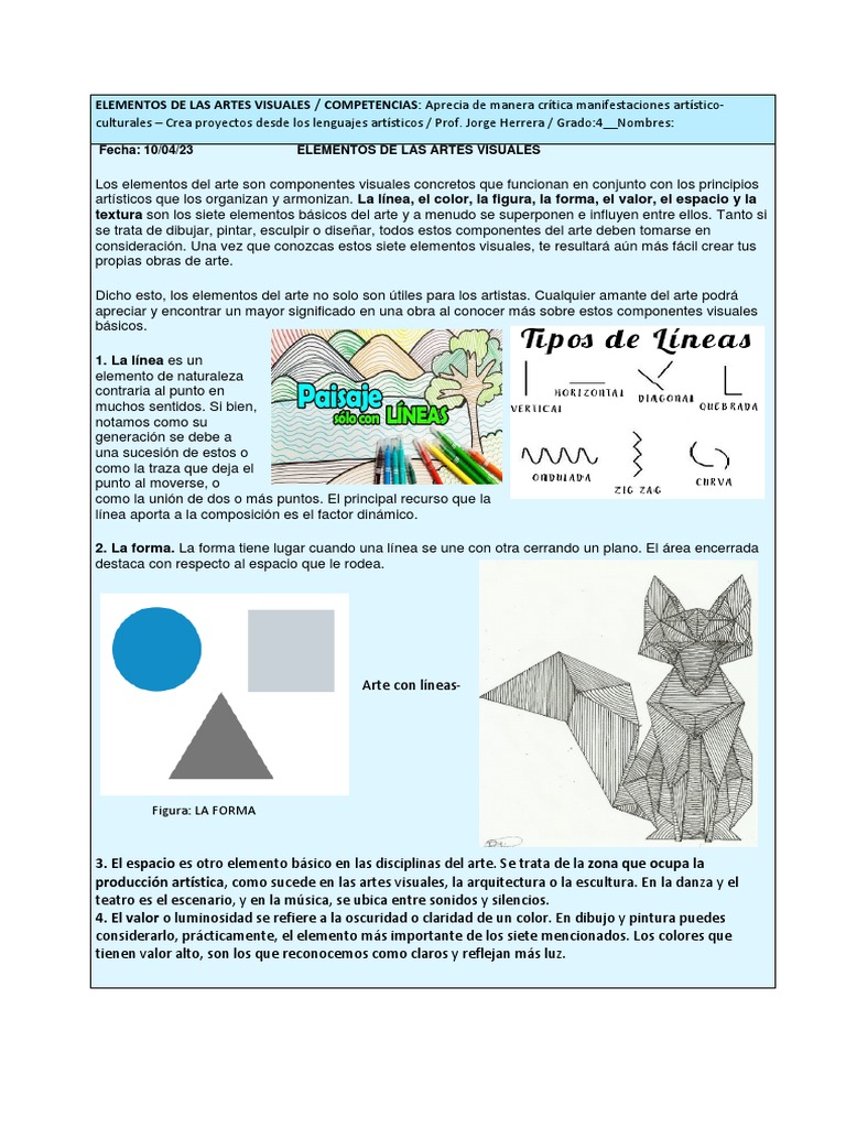 Fecha: 10/04/23 Elementos de Las Artes Visuales | PDF | Dibujo | Color