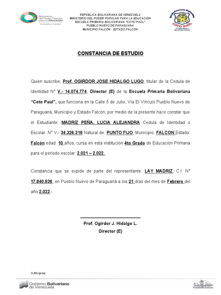 Constancia de Estudio | PDF | Educación primaria | Etapas educativas