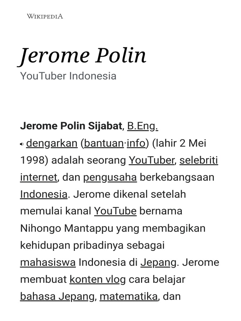 Biografi - Jerome Polin - Wikipedia Bahasa Indonesia | PDF