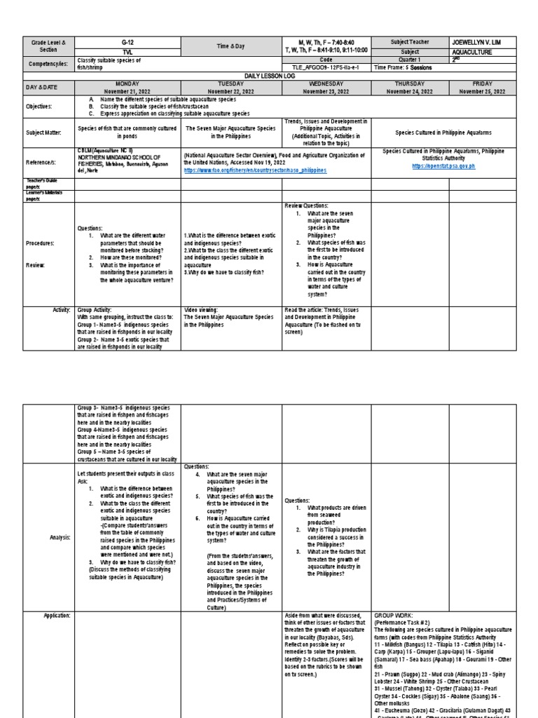 DLL-12 aqua-W3-Q2 | PDF | Aquaculture | Fishing Industry