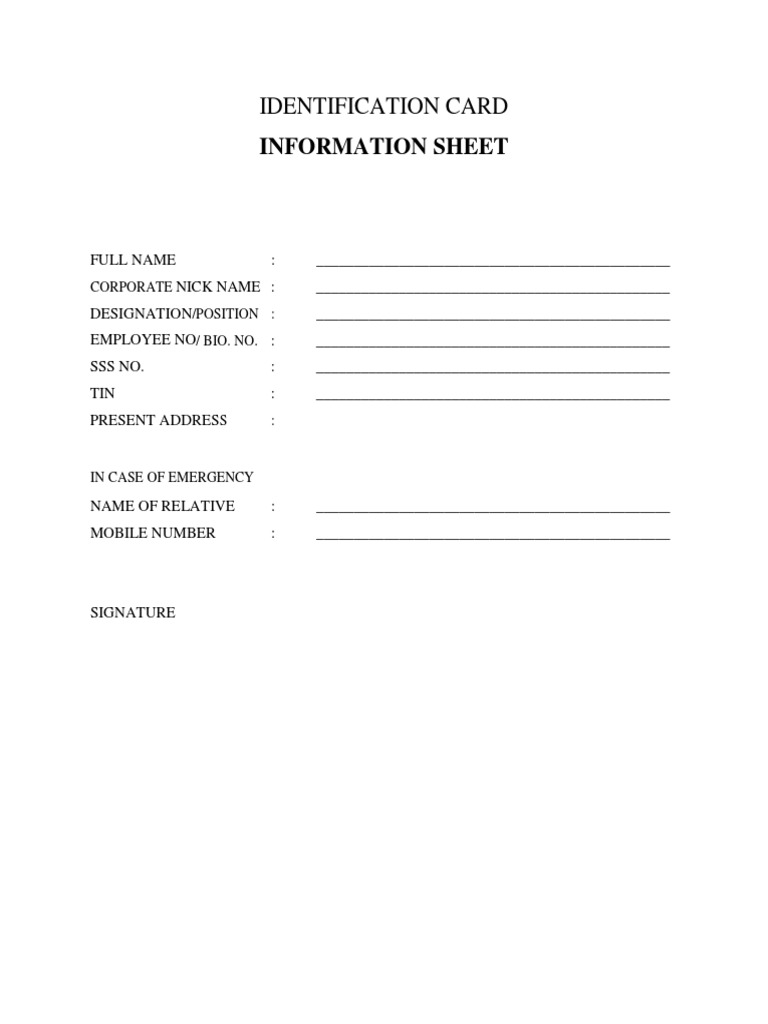 Information Sheet: Identification Card | PDF