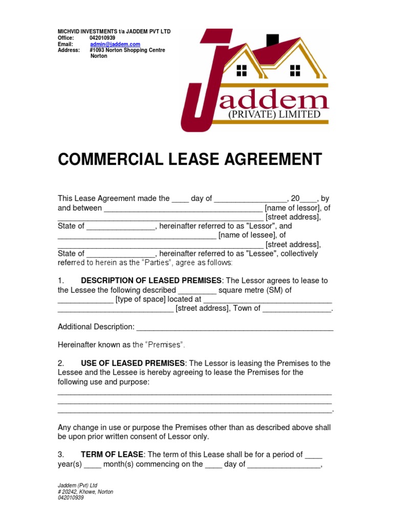 Jaddem (Pvt) Ltd Commercial Lease Agreement for Premises in Norton ...
