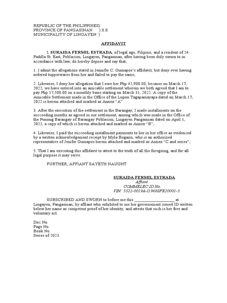 Affidavit of Suraida | PDF