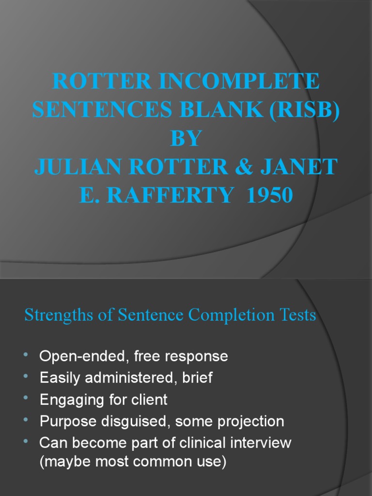 Rotter Incomplete Sentences Blank (Risb) BY Julian Rotter & Janet E ...