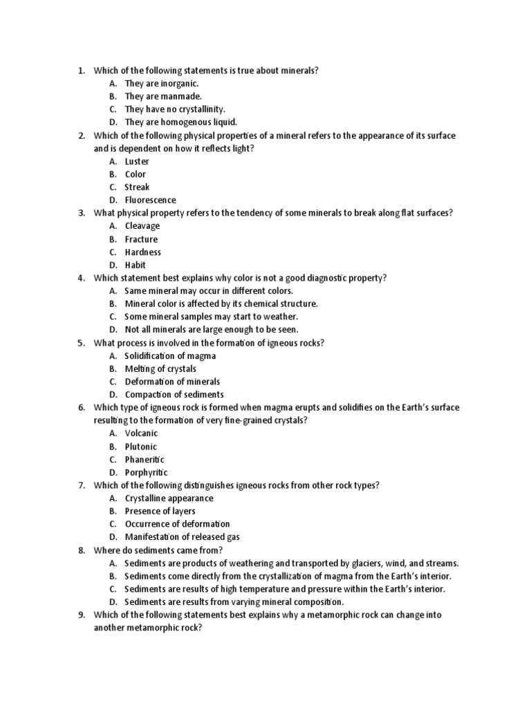 Unit 4 - Summative Test | Download Free PDF | Rock (Geology) | Igneous Rock