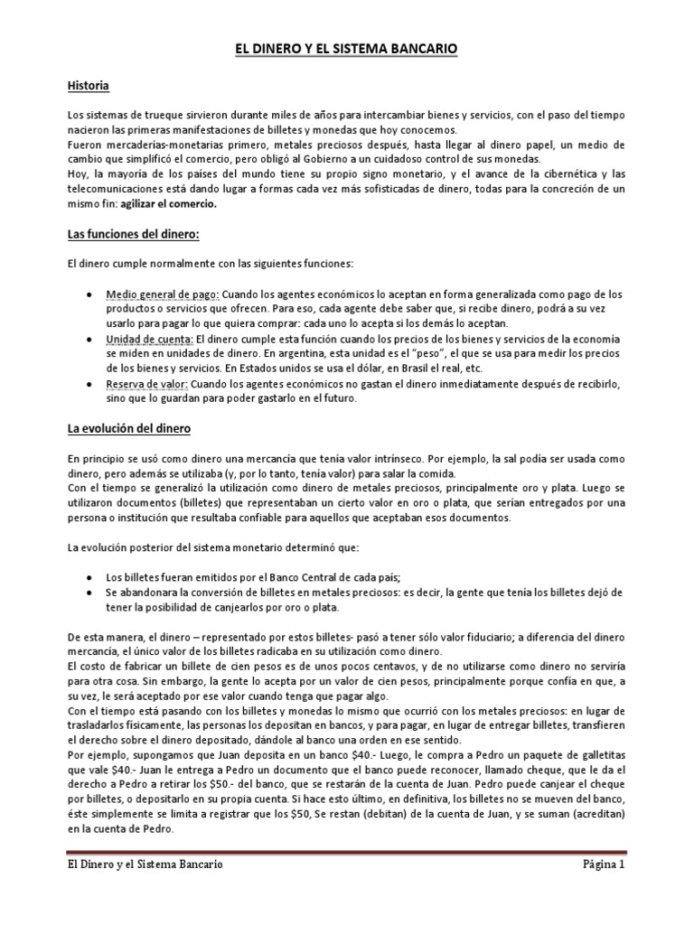 El Dinero y El Sistema Bancario | PDF | Dinero | Bancos